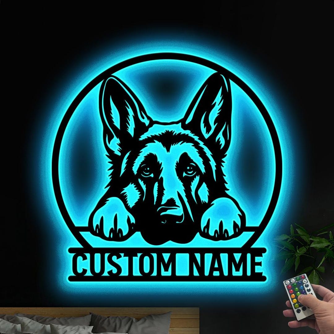 Personalized German Shepherd Metal Wall Art LED Light Custom Dog Lover ...
