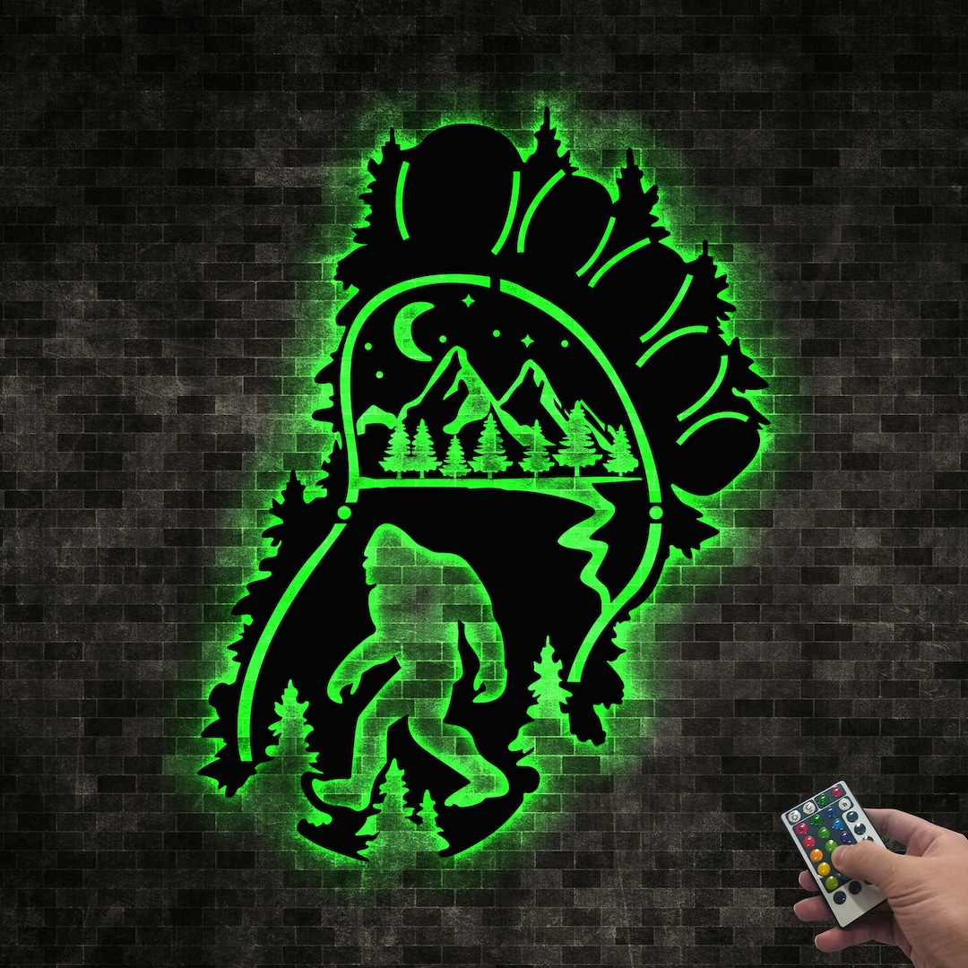 Bigfoot Metal Wall Art LED Light Sasquatch Sign Home Decor Bigfoot ...