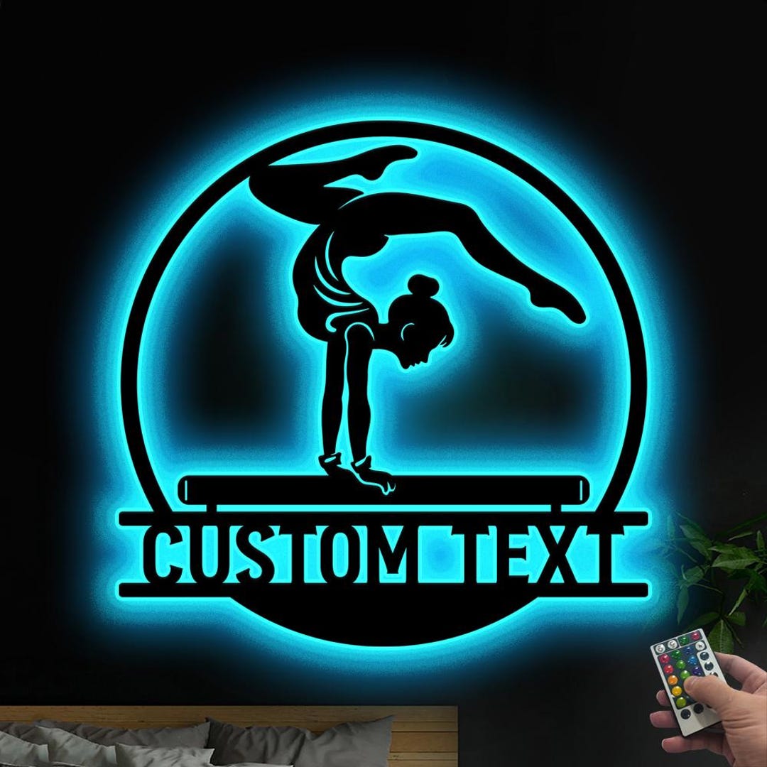 Personalized Girl Gymnastics Sign Gymnastics Metal Wall Art Led Lights ...