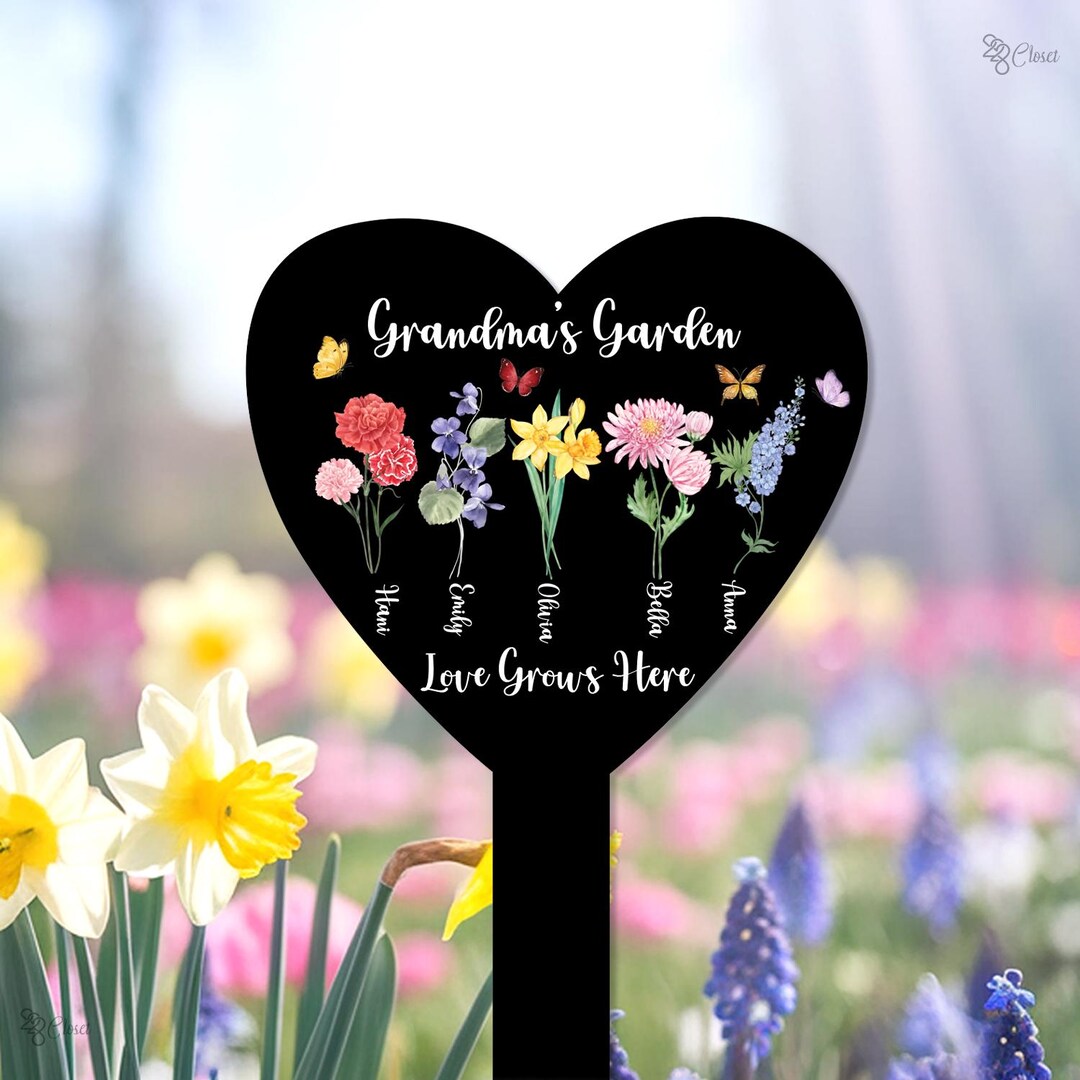 Personalized Mom's Garden Sign Birth Month Flower Metal Sign With Name ...