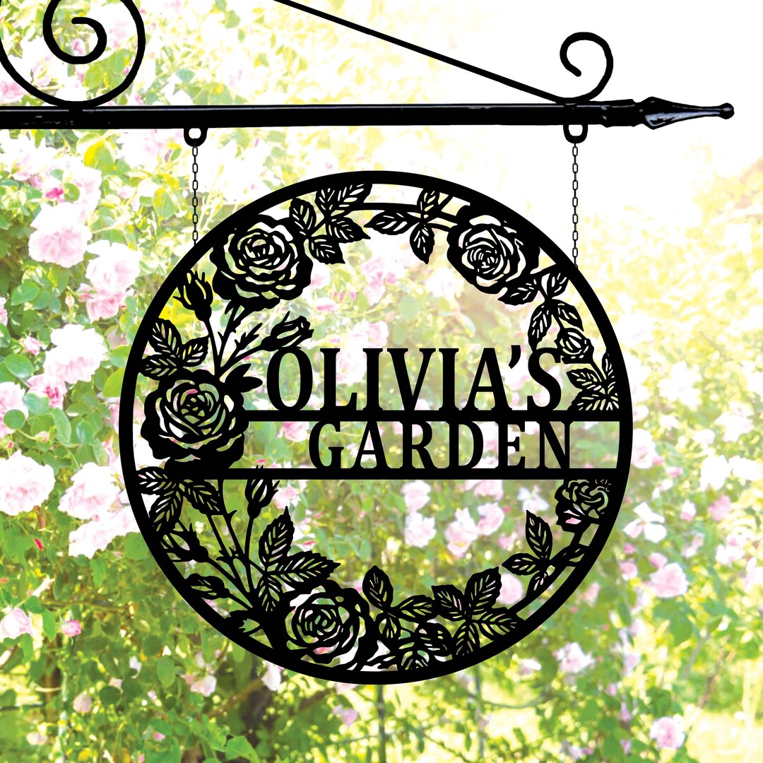 Custom Garden Sign With Roses, Floral Garden Sign, Olivia’s Garden Sign ...
