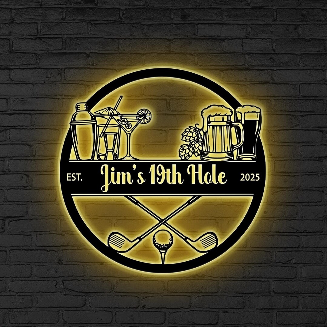 Custom LED Golf Bar Sign, 19th Hole Metal, Sign for Golf Lover, Golf ...