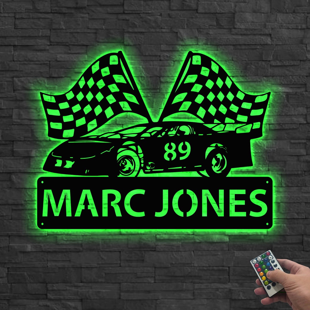 Custom Racing Car Metal Sign LED Lights, Race Car Sign, Garage Decor ...