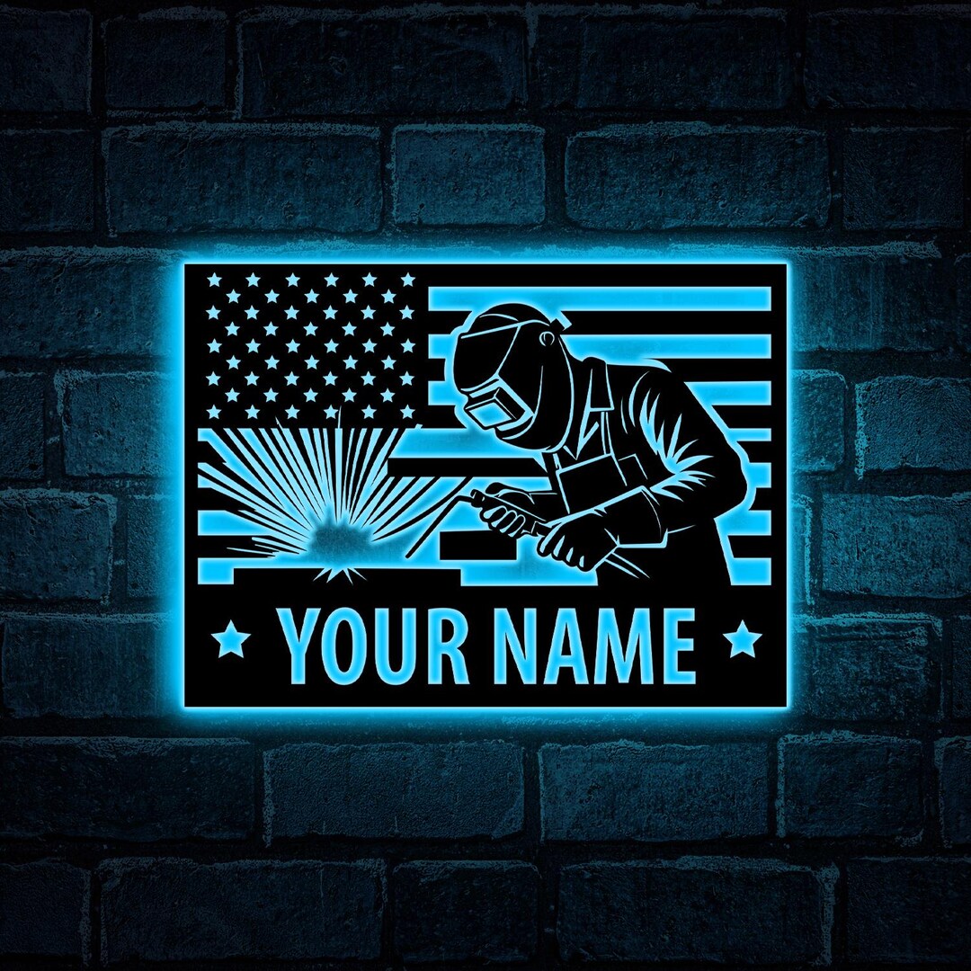 Personalized Ironworker Welding US Flag Metal Wall Art LED Light,welder ...