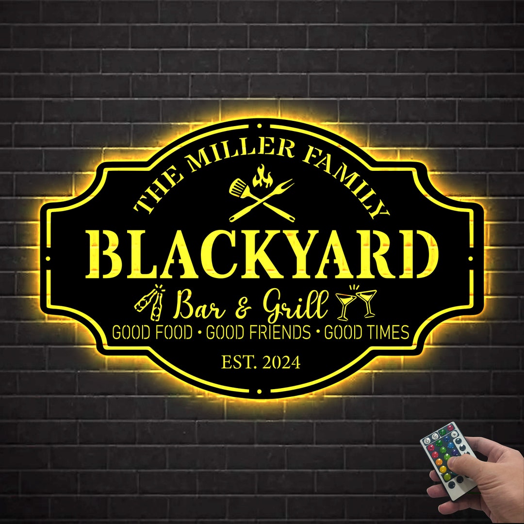 Personalized Backyard BBQ Metal Wall Art,bar&grill Sign Bbq Metal Wall ...