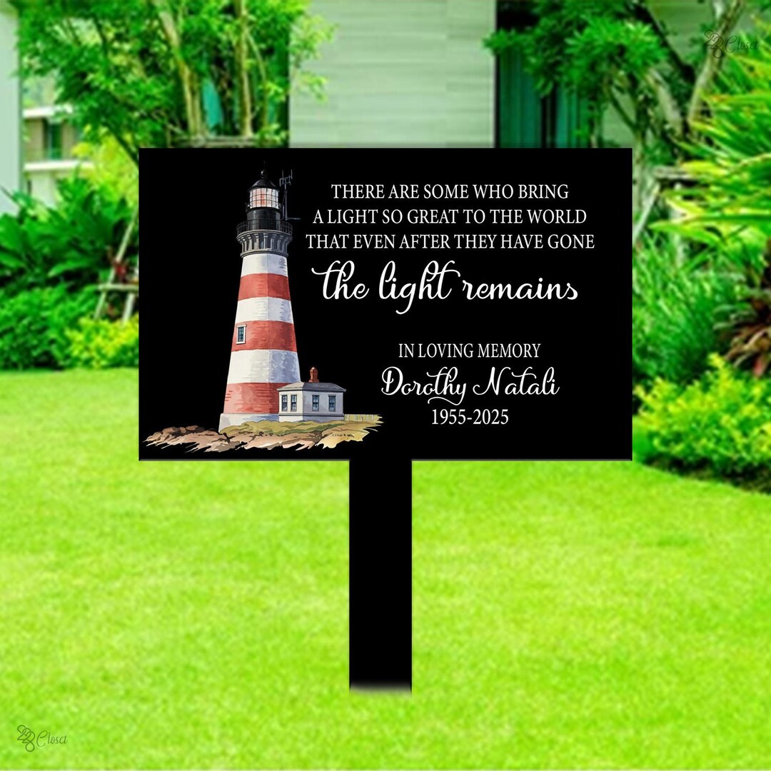 Custom the Light Remains Lighthouse Memorial Metal Stake, Sympathy Gift ...