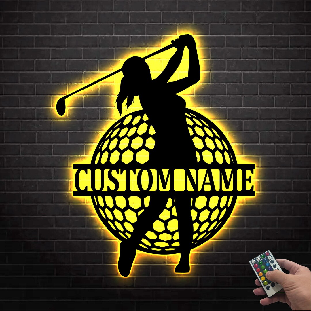 Custom Female Golfing Metal Wall Art LED Lights Personalized Girl ...