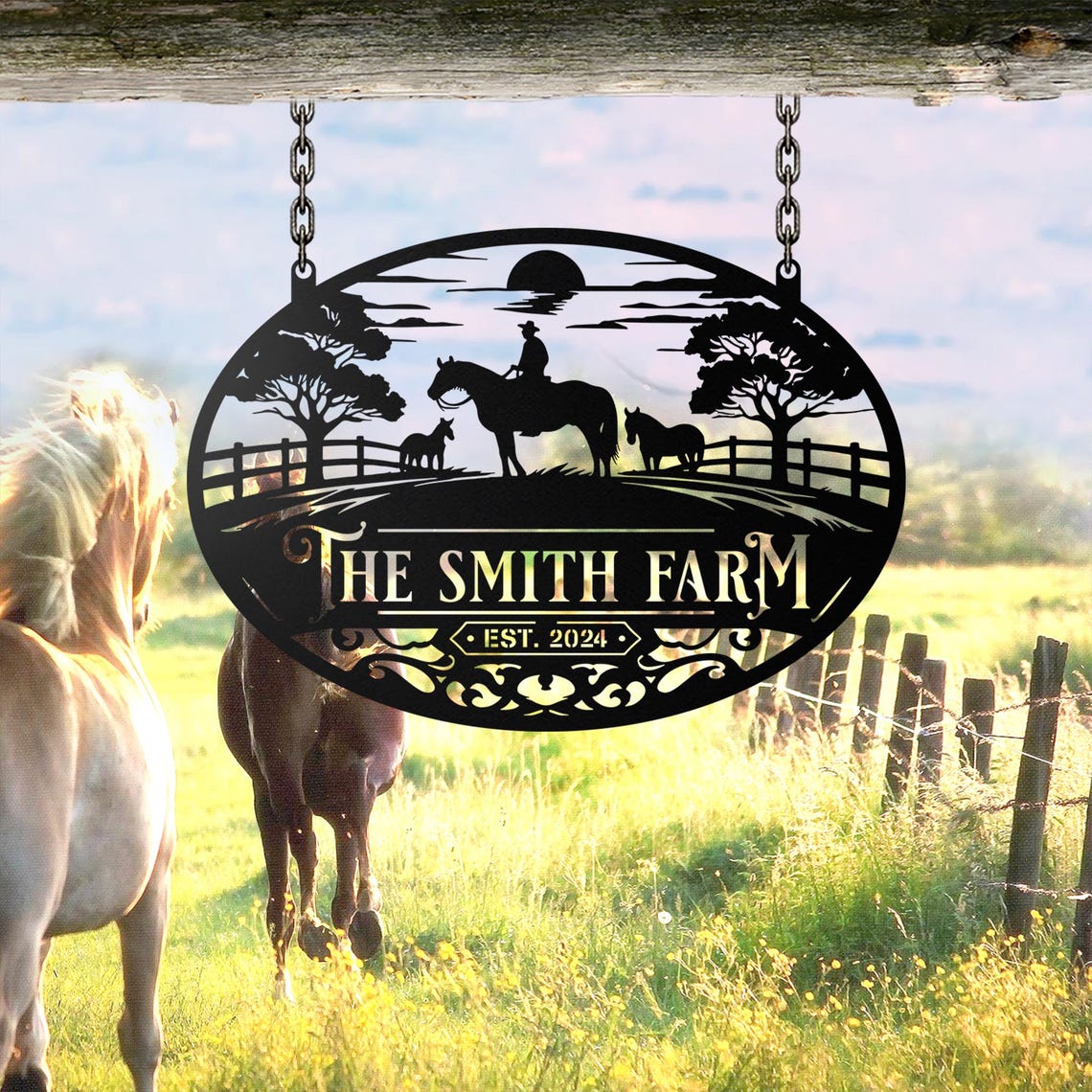 Custom Horse Farm Metal Sign, Horse Ranch Sign, Horses Metal Sign ...