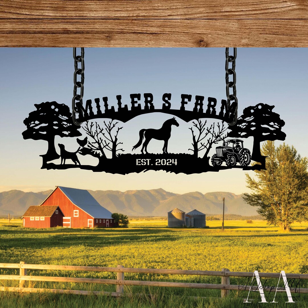 Custom Farm Sign With Horse and Tractor, Metal Ranch Sign, Farm Metal ...