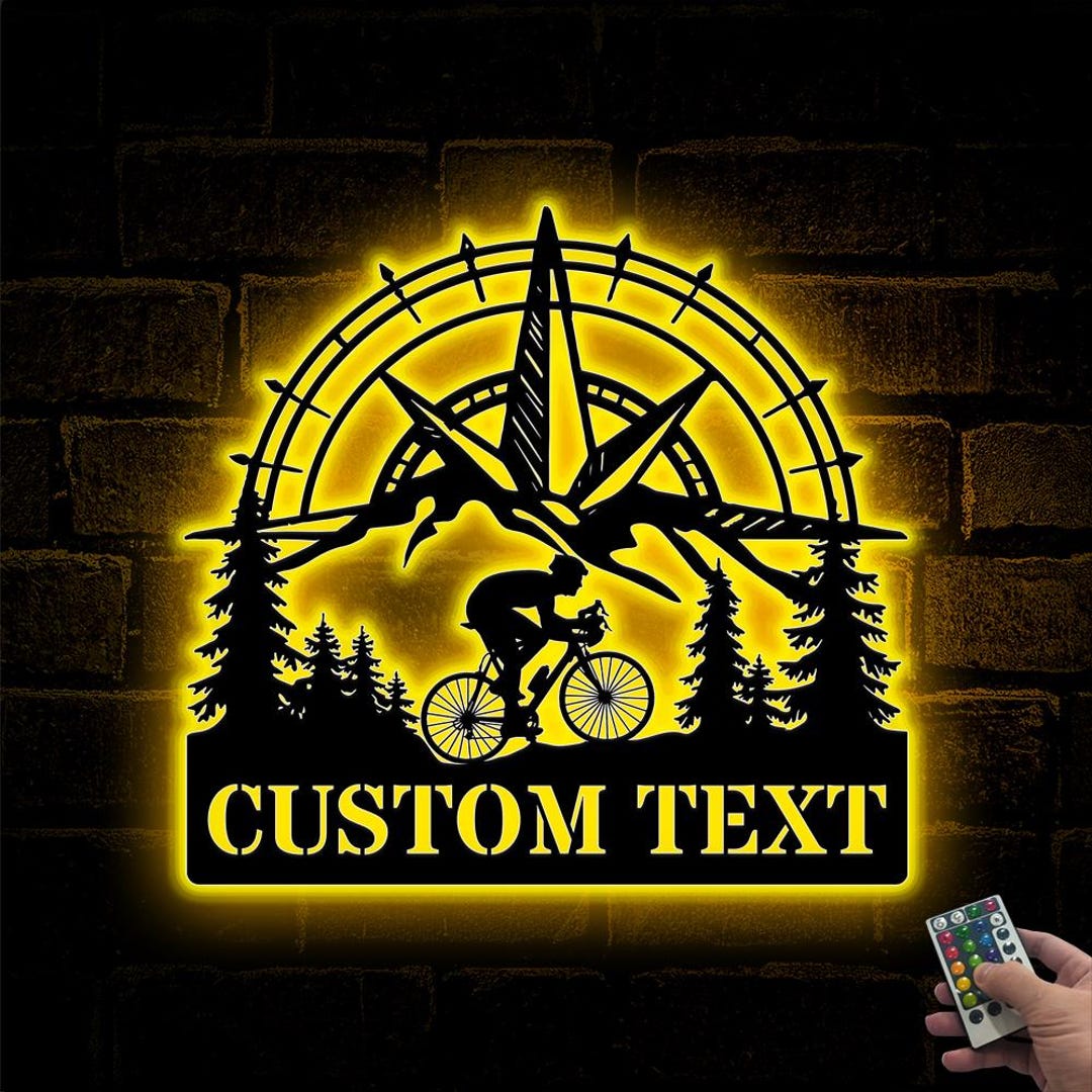 Personalized Compass Mountain Bike Sign Led Lights, Biking Sign, Bike ...