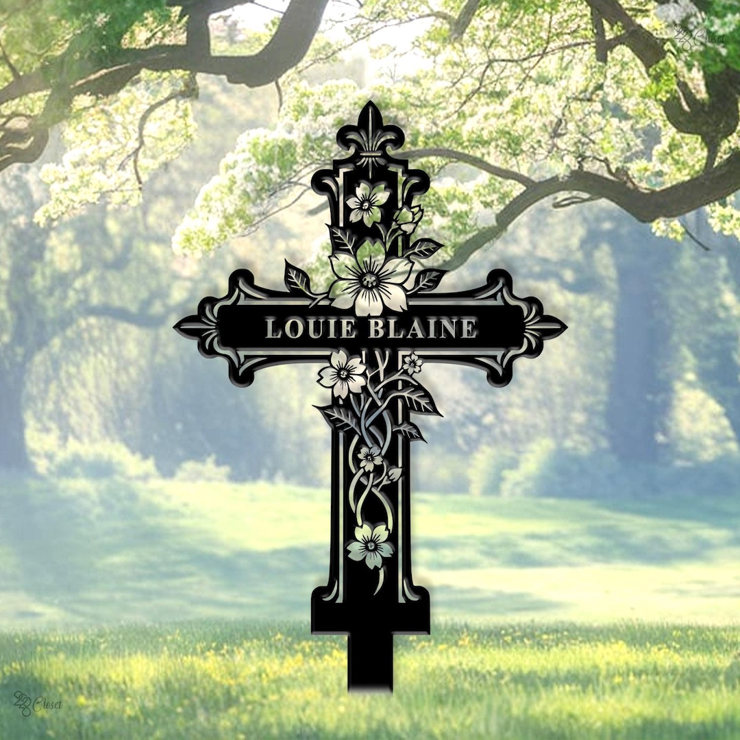 Personalized Memorial Cross Metal Stake, Custom Name Grave Cross ...