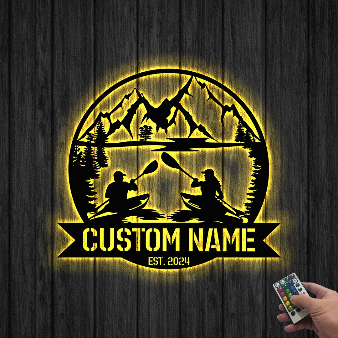 Custom Kayak Metal Sign Wall Art LED Light, Kayak Sign, Couple Gift ...
