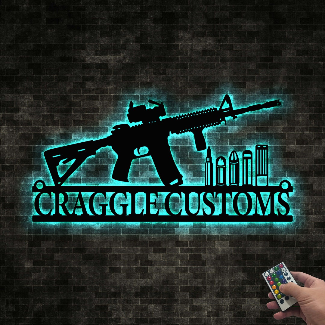 Personalized Gun Metal Sign LED, Armory Decor, Gun Gift, Gun Owner Gift ...