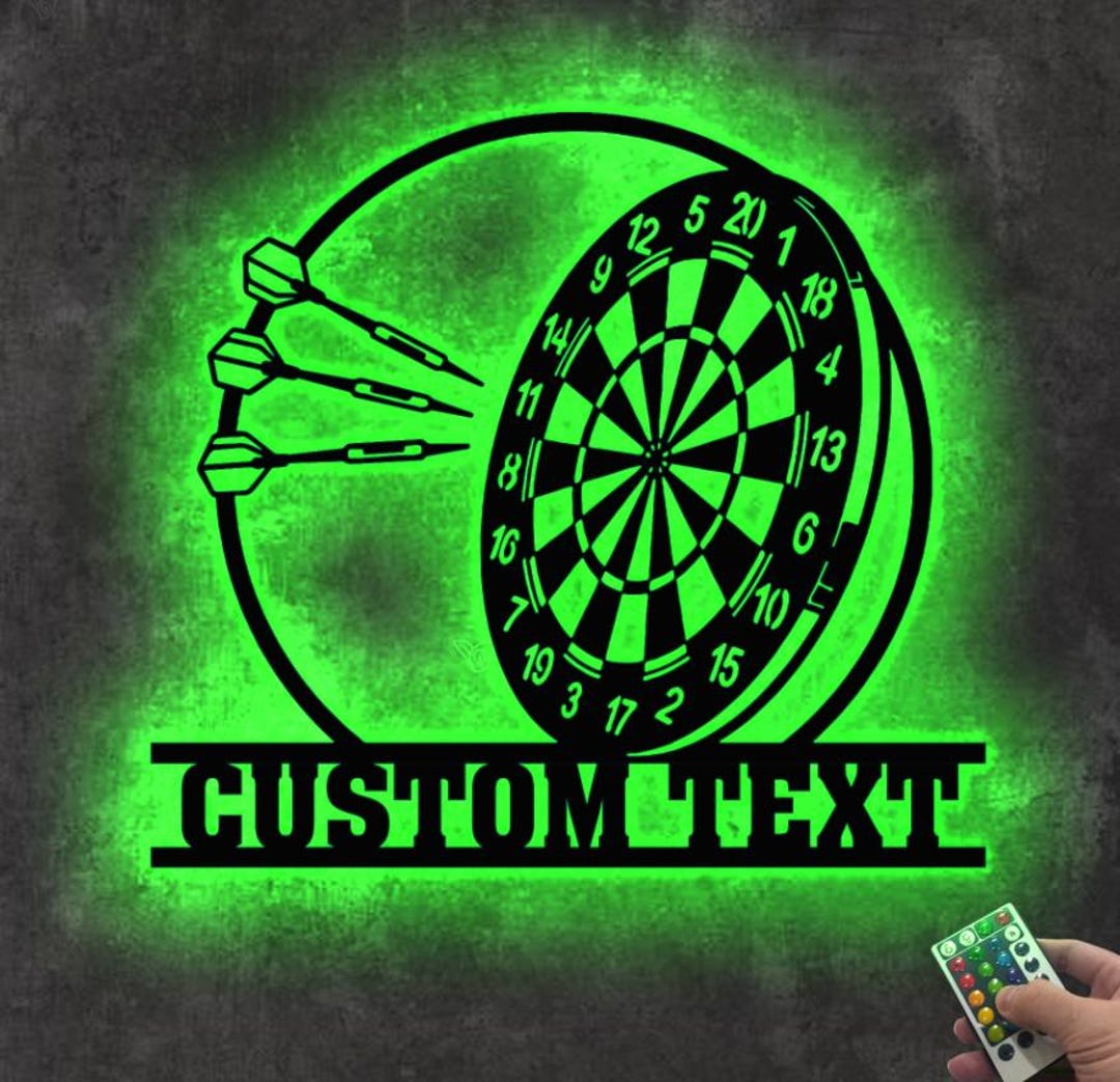 Custom Dartboard Metal Wall Art Led Lights, Personalized Dart Gamer ...