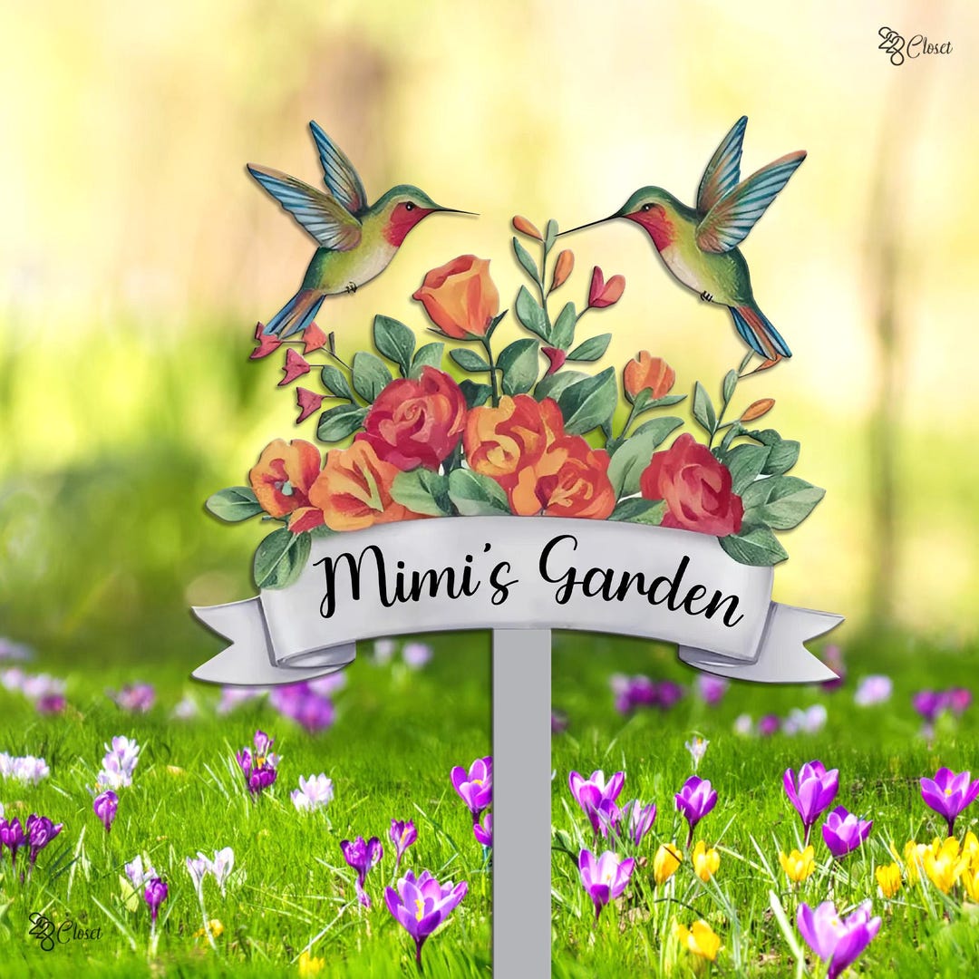 Personalized Hummingbird Garden Sign, Custom Floral Yard Decor ...