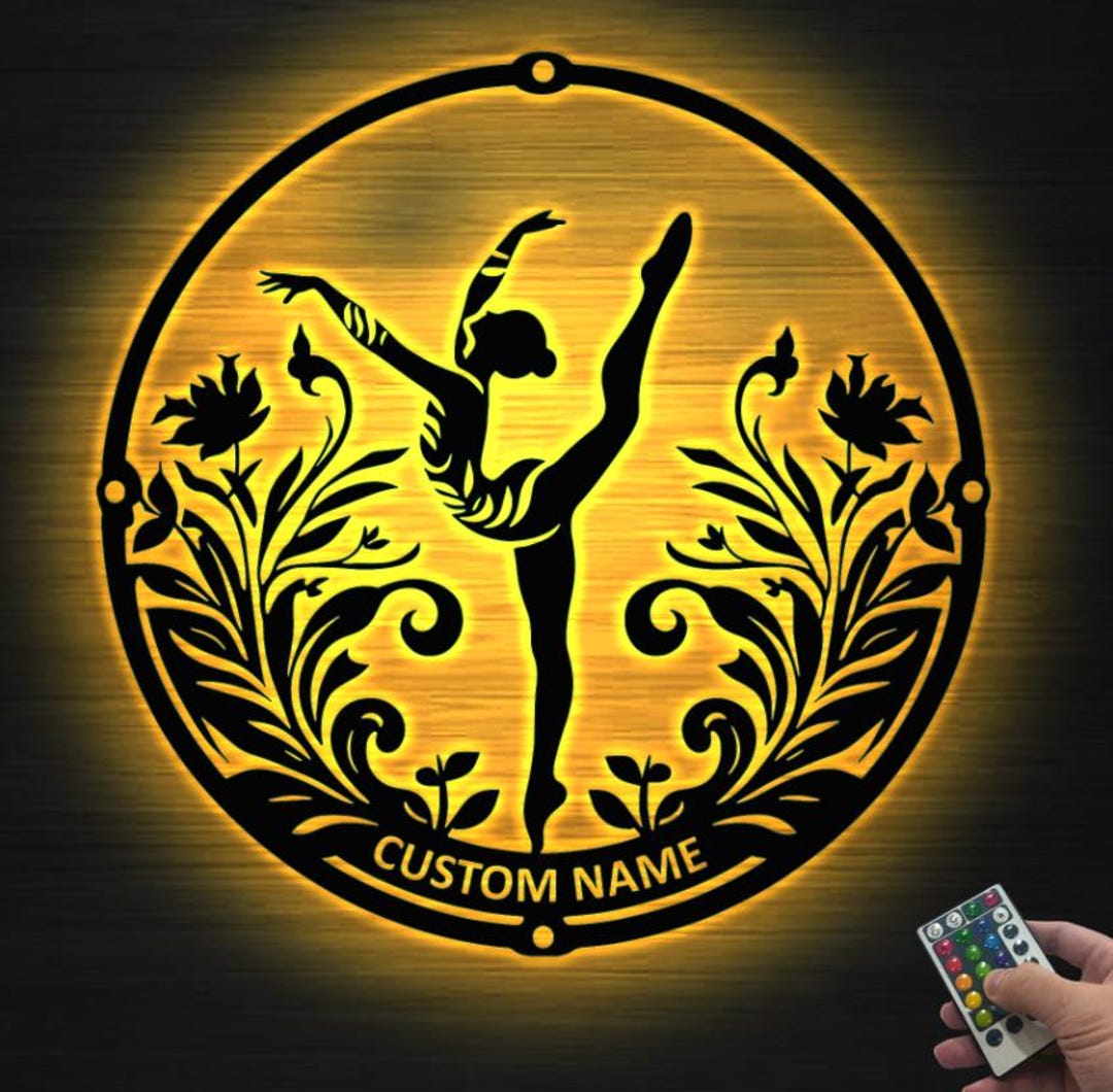 Custom Female Gymnastics Metal Wall Art LED Light Personalized Girl ...