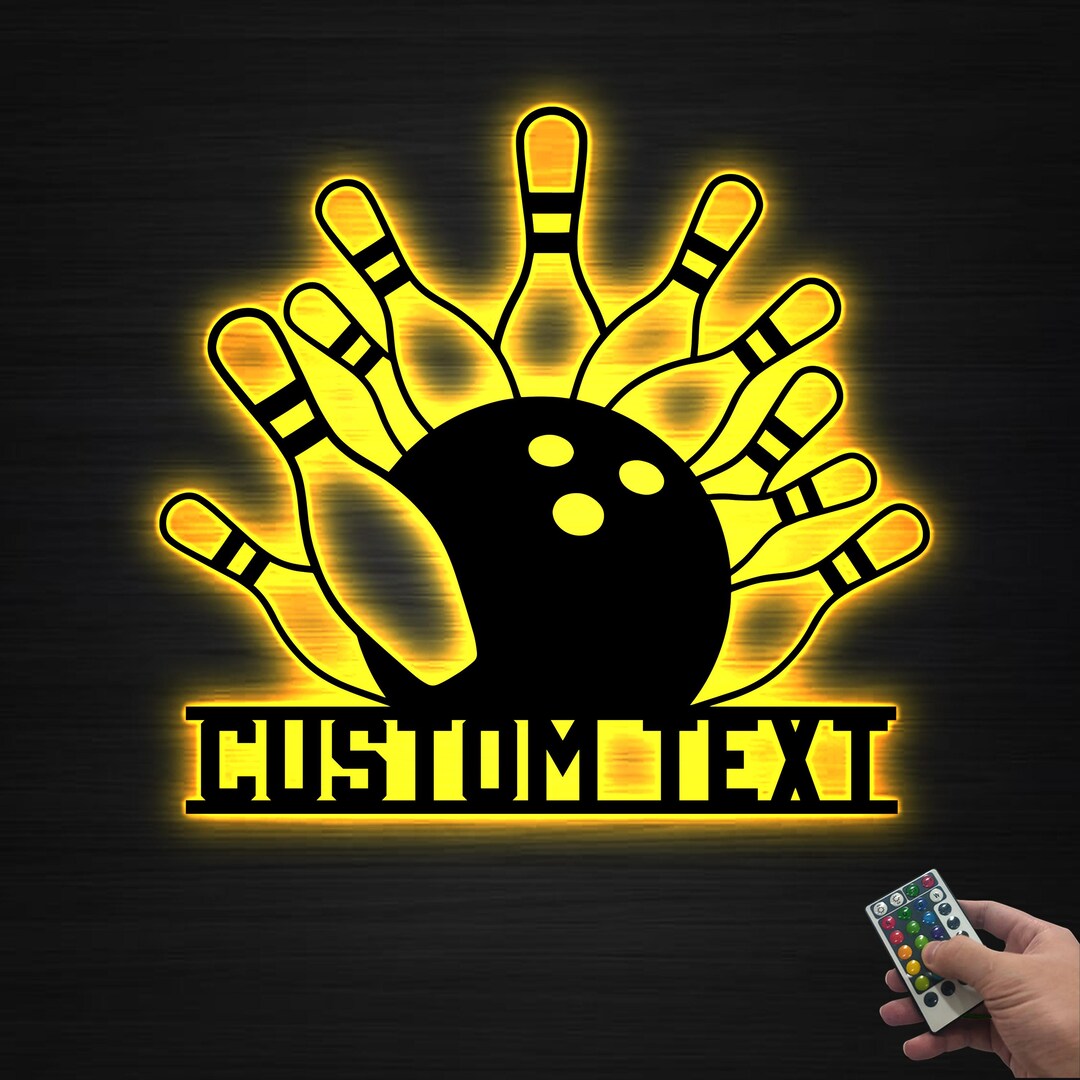 Custom Bowling Metal Sign Led Light Bowling Pins and Ball Metal Wall ...