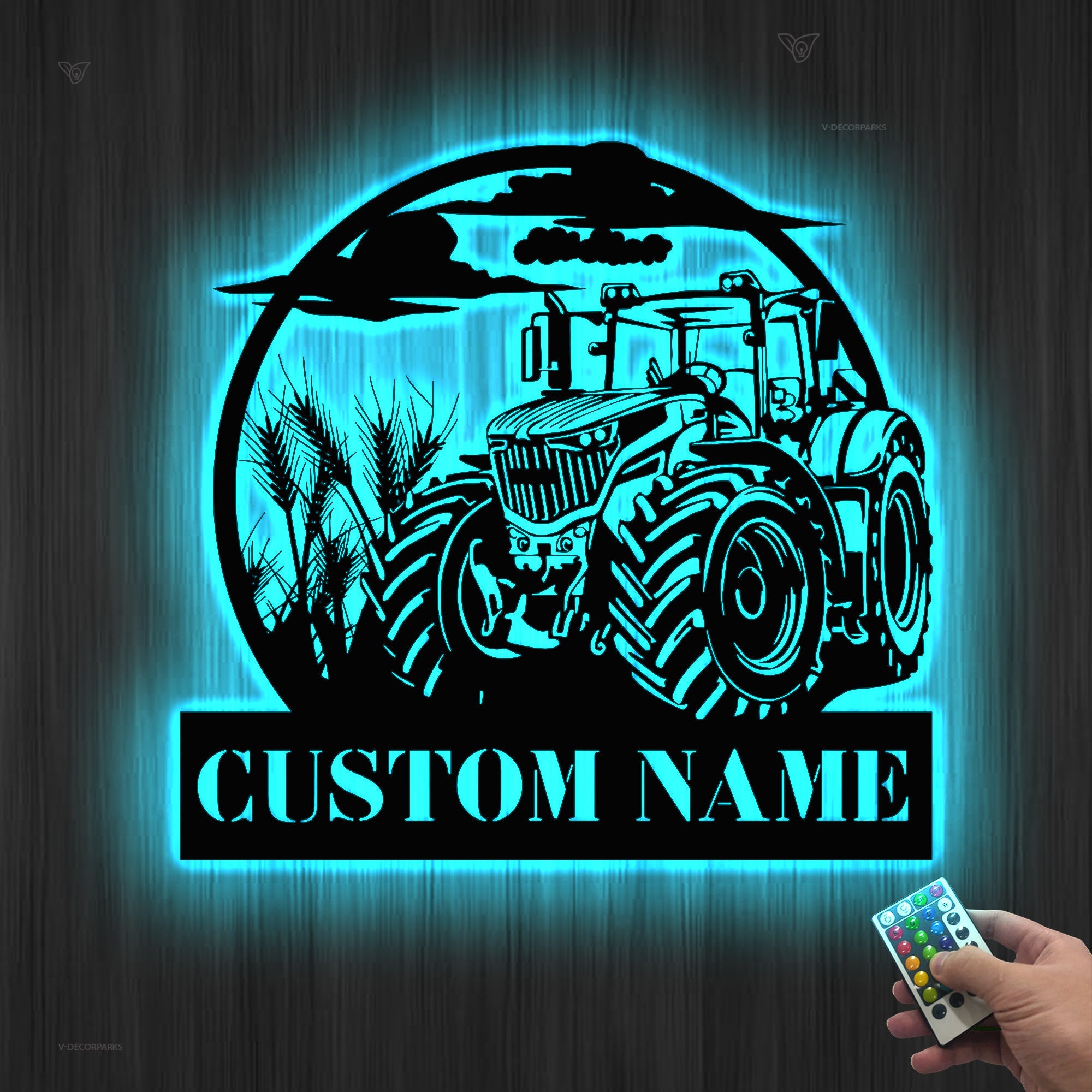 Custom Farm Sign Tractor Metal Wall Art LED Light Personalized Tractor ...