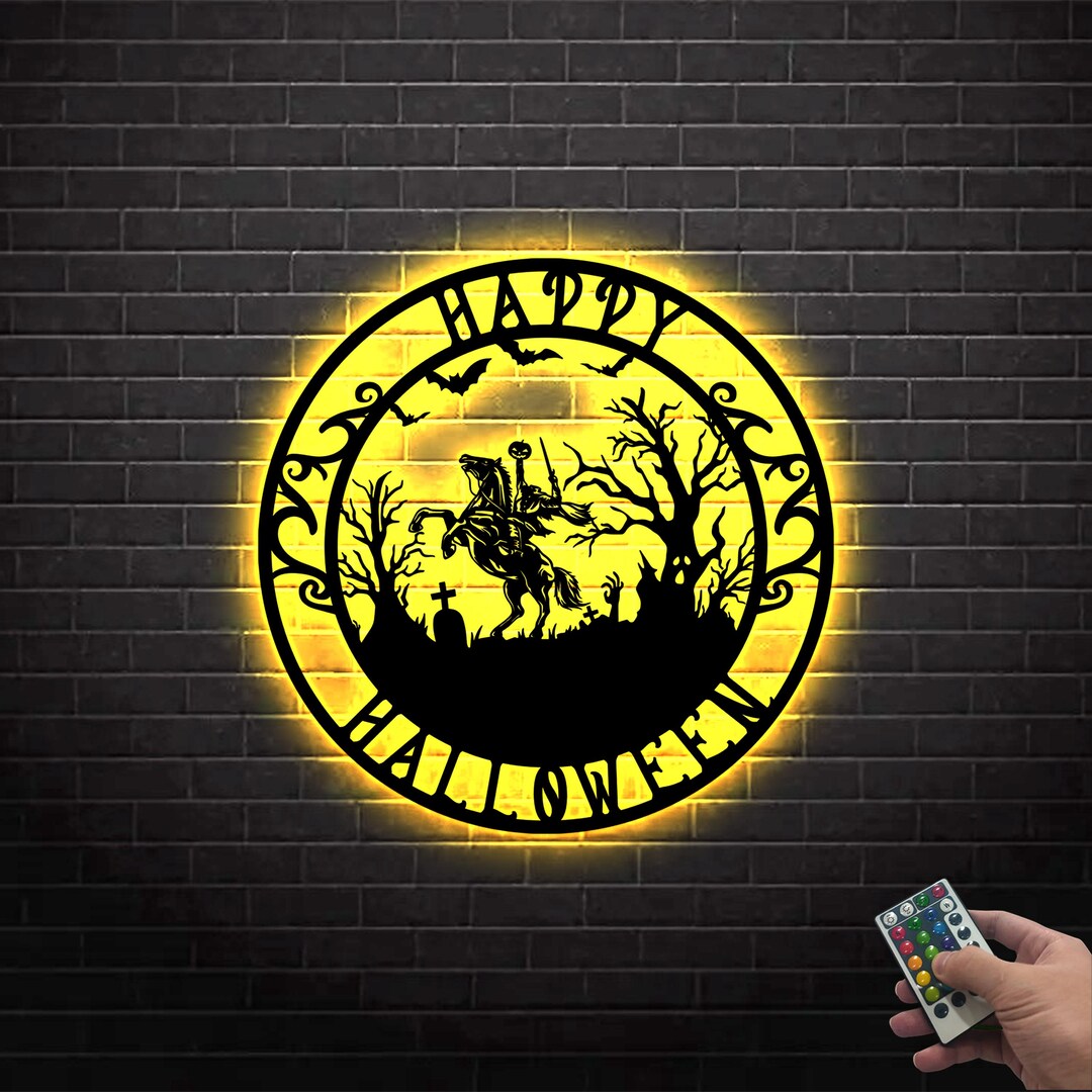 Headless Horseman Halloween Metal Sign Led Lights,halloween Wall Decor ...