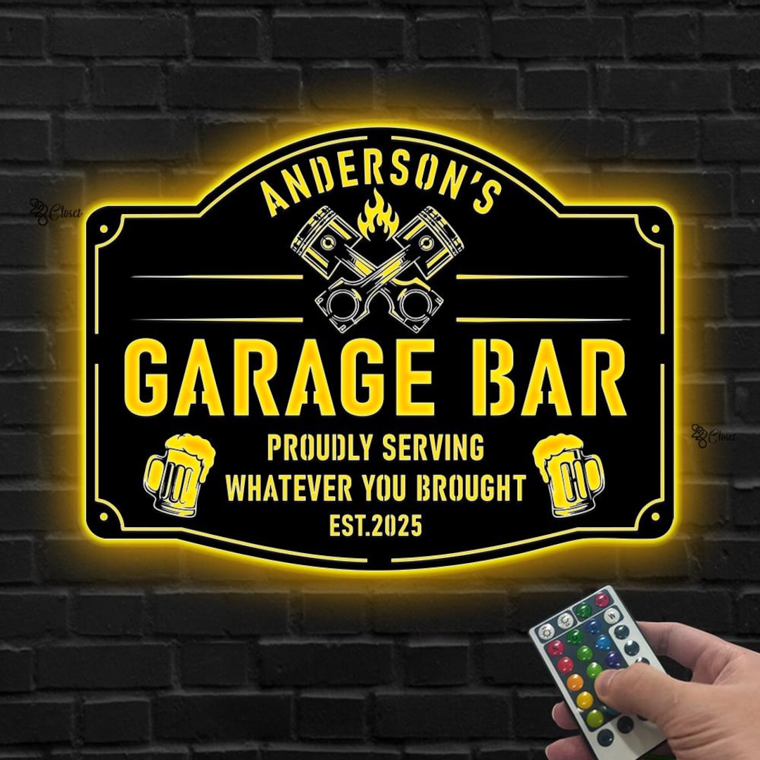 Custom Garage Bar LED Sign, Man Cave Decor, Personalized Garage Neon ...