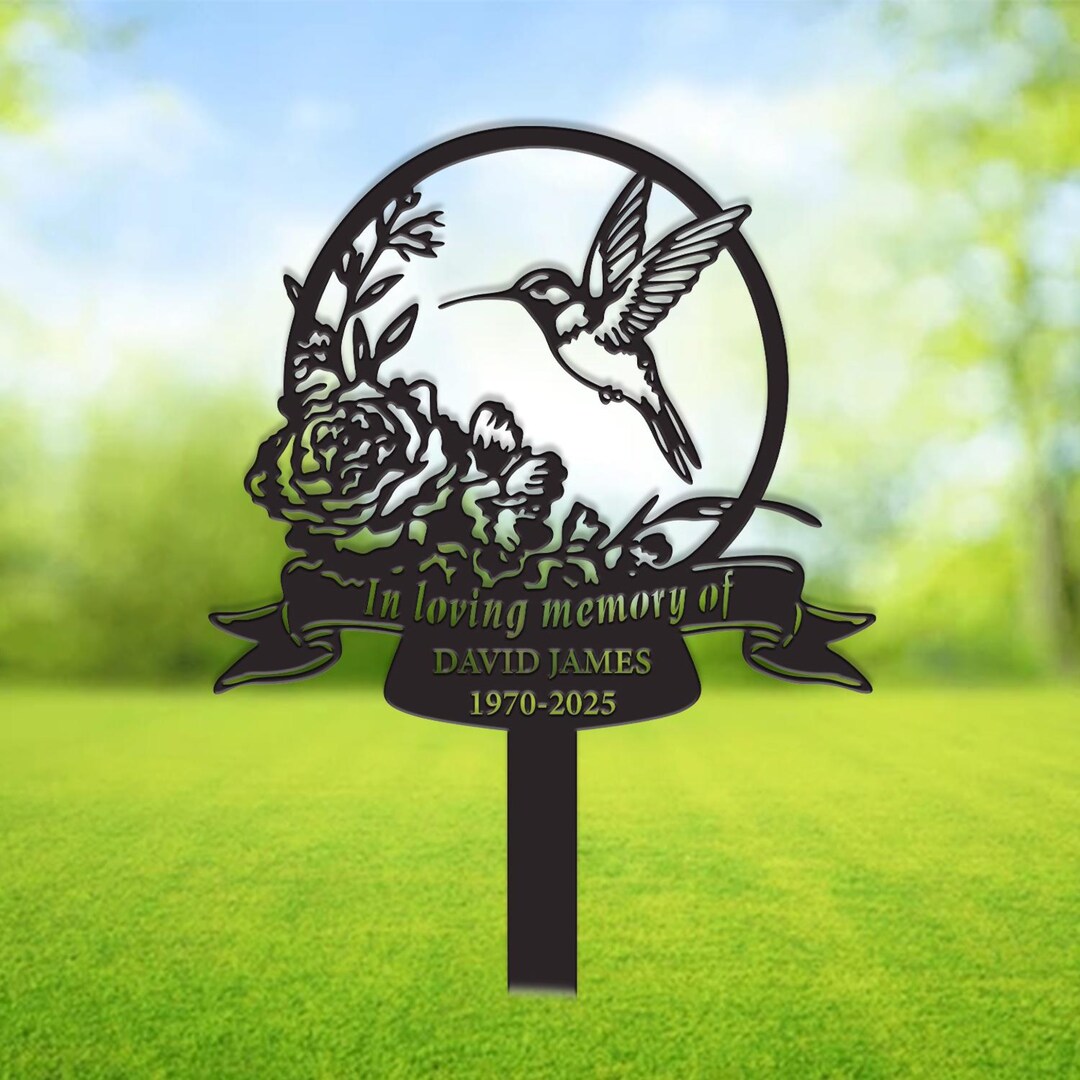 Personalized Hummingbird Metal Garden Decor, Bird With Stakes Garden ...