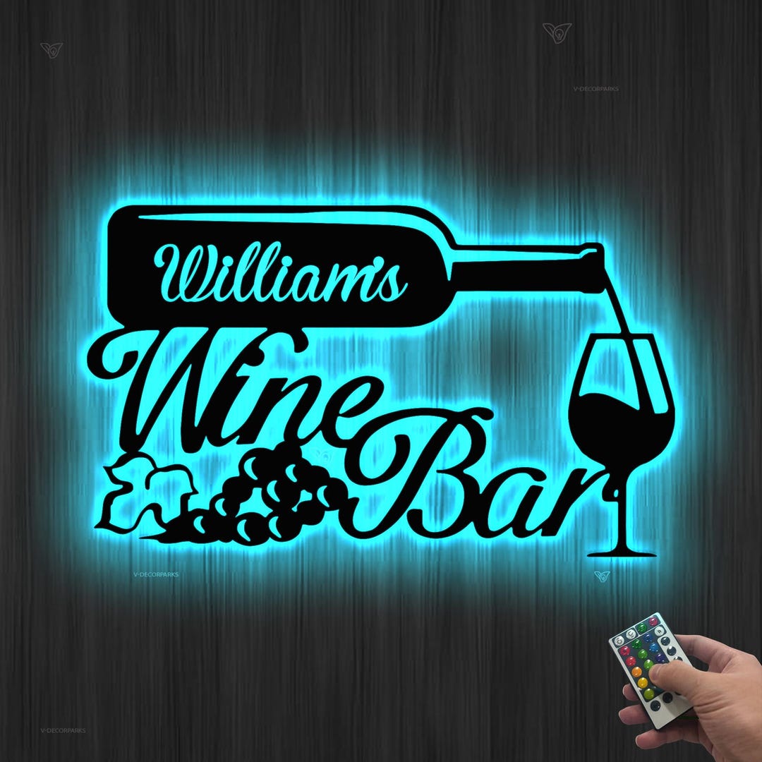 Custom Wine Bar Metal Wall Art LED Patio Sign Personalized Wine Bar ...