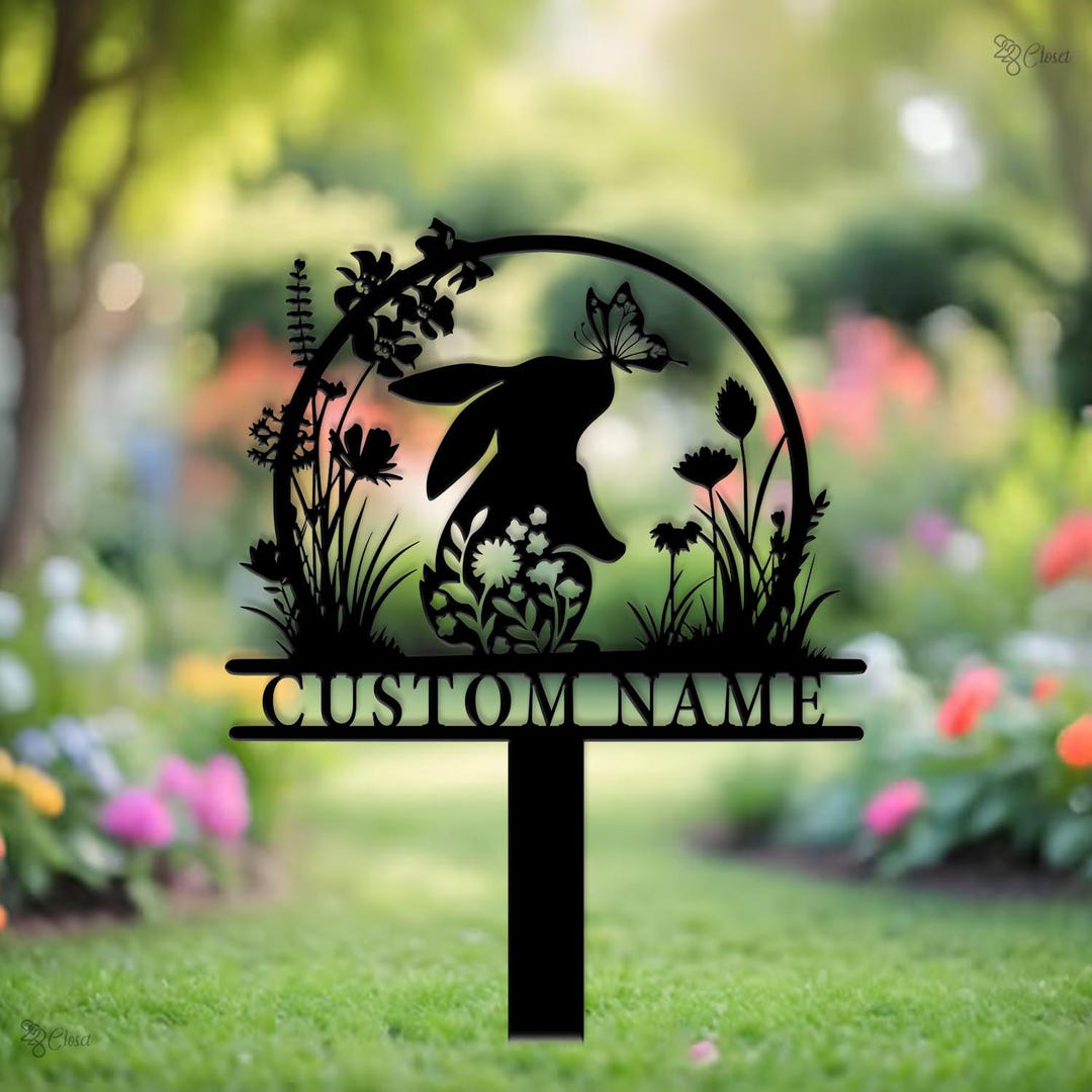 Custom Bunny Garden Sign, Personalized Metal Yard Decor, Bunny Garden ...