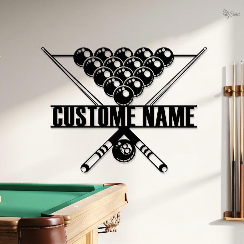 Custom Billiards Metal Sign, Personalized Pool Hall Wall, Pool Table ...