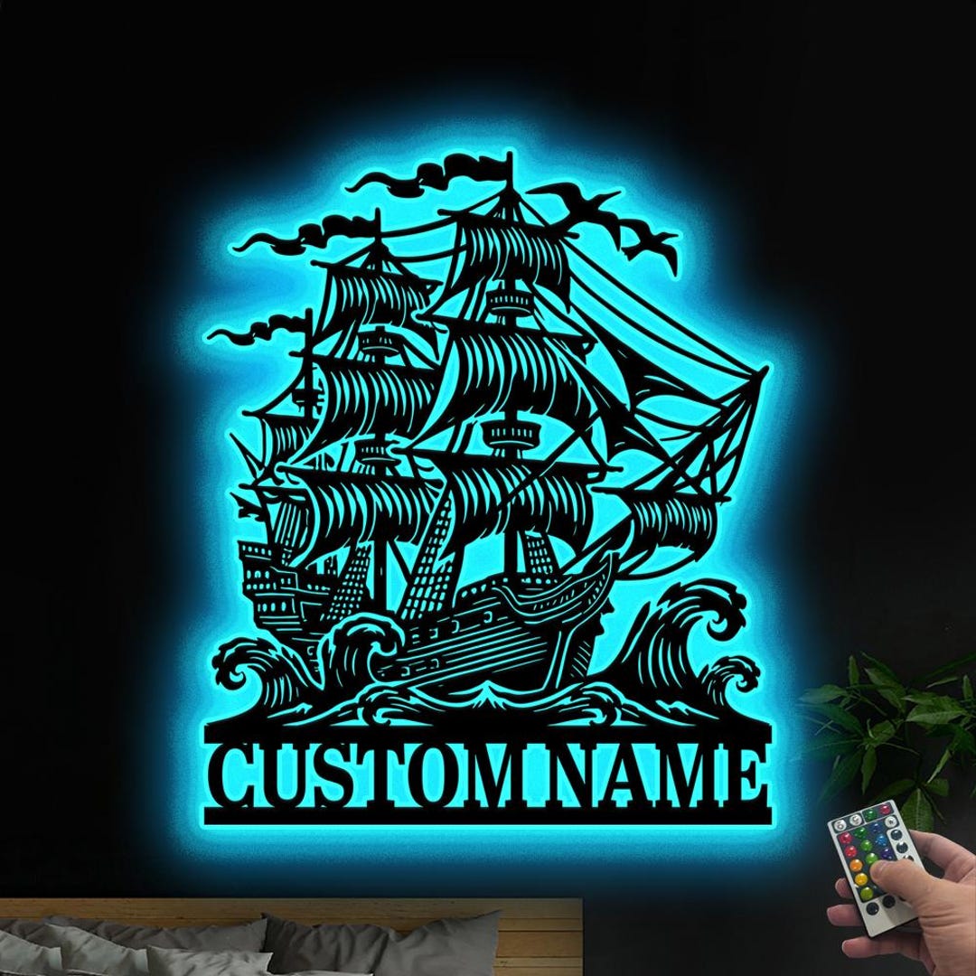 Custom Pirate Ship Metal Sign With LED Lights, Pirateship Metal Wall ...