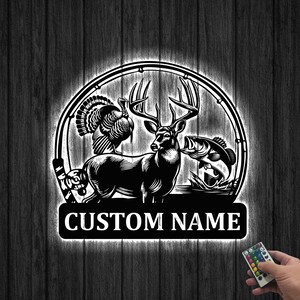Custom Deer Turkey and Bass Fishing Metal Wall Art LED Light ...