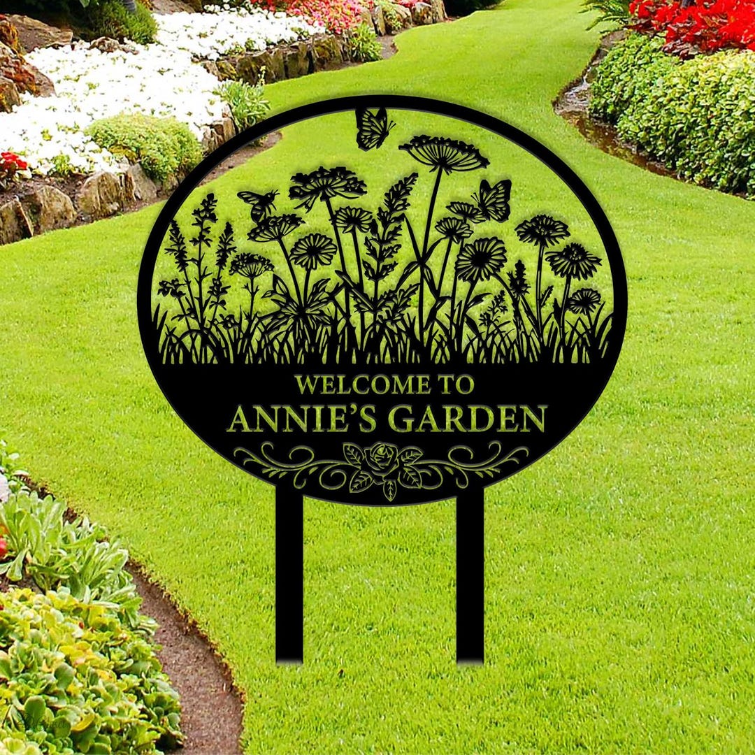 Custom Garden Name Metal Sign, Custom Flower Garden Sign With Stake ...