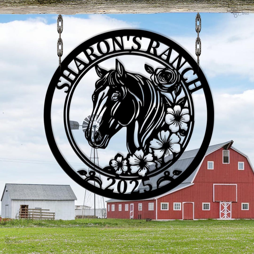 Custom Horse Ranch Sign, Personalized Metal Farm Sign, Horse Lover ...