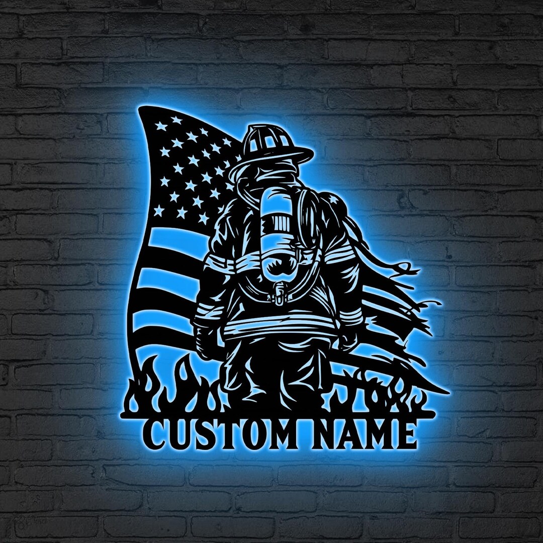 Custom Firefighter LED Sign, Name for Hero Gift, Personalized ...