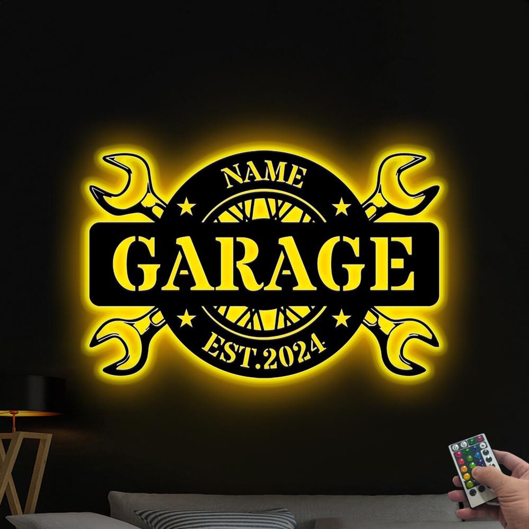 Custom Motorcycle Garage Sign Led Light, Personalized Metal Garage Wall ...