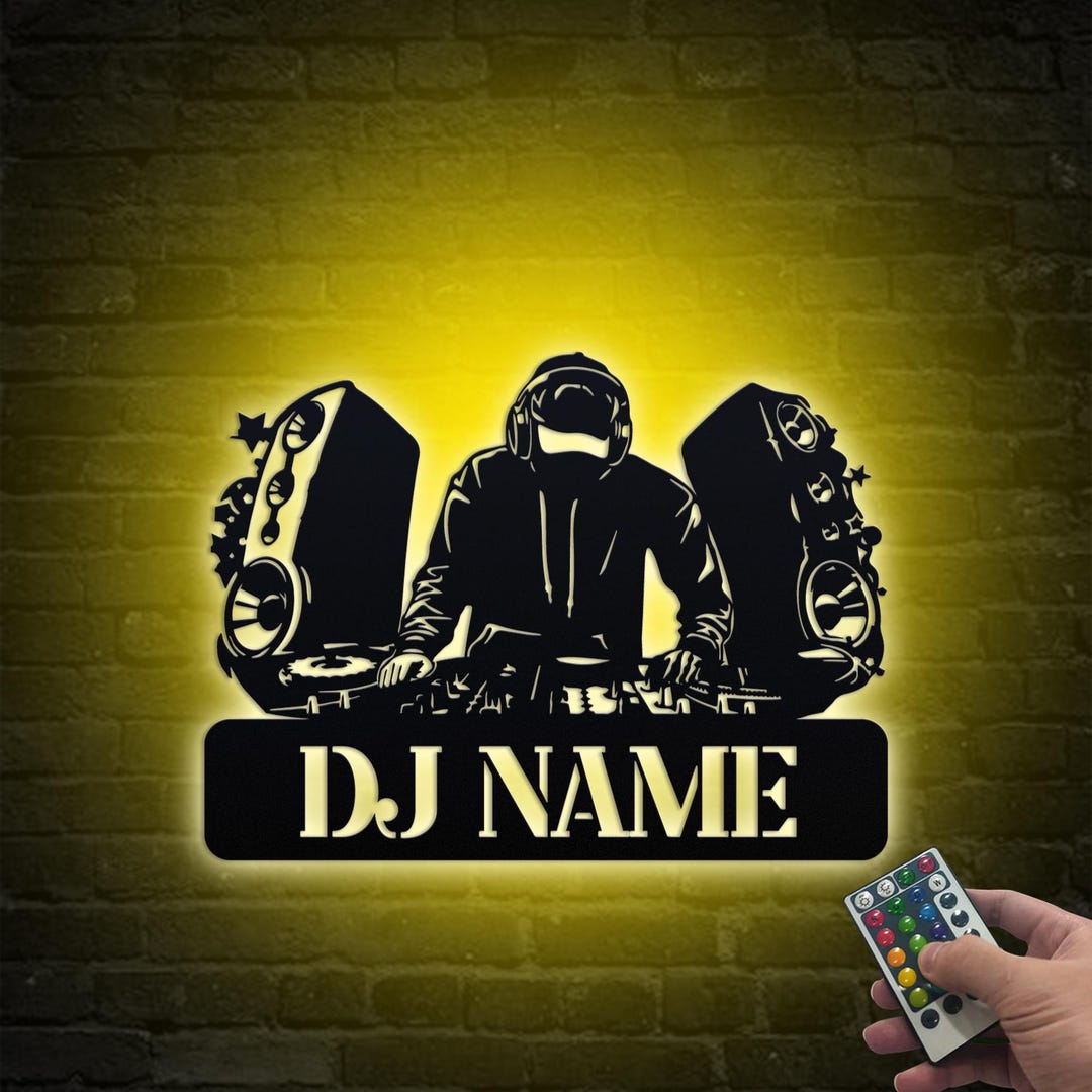 Custom DJ Disc Jockey Metal Wall Art Led Lights, DJ Player Metal Sign ...