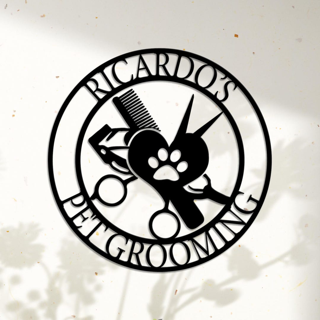 Personalized Dog Grooming Metal Wall Art LED Lights, Custom Groomer ...