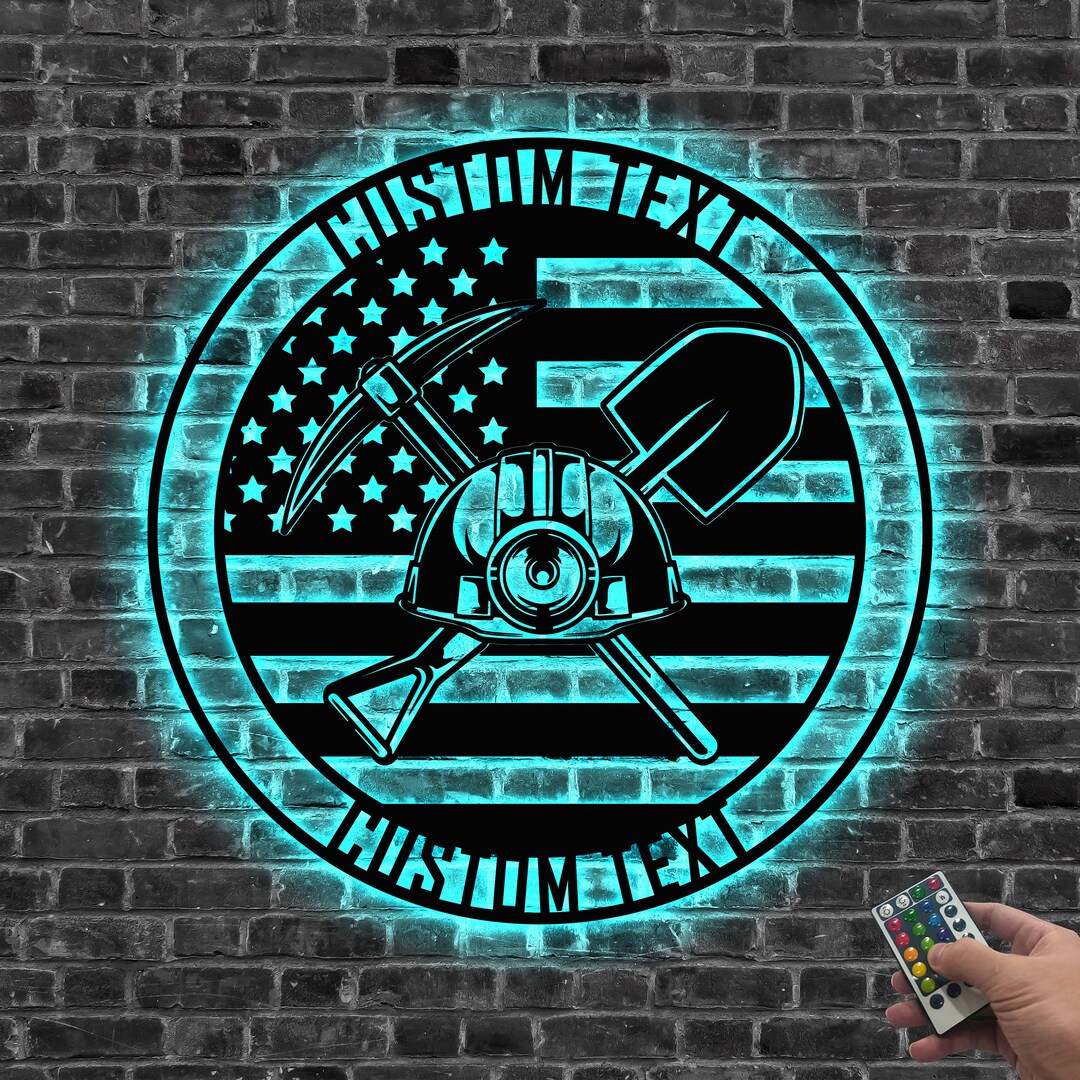 Custom Mining Tools Metal Wall Art Led Light, Coal Miner Name Sign ...