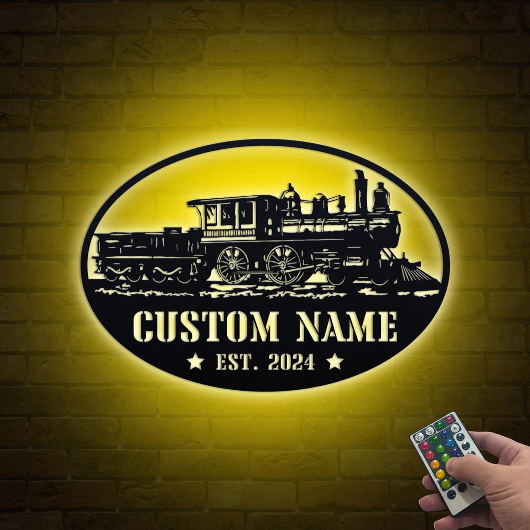 Personalized Train Metal Sign With Led Lights, Custom Railroad Sign ...