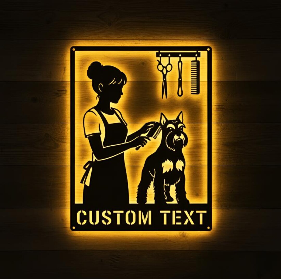 Custom Dog Grooming Metal Wall Art LED Lights, Personalized Groomer ...