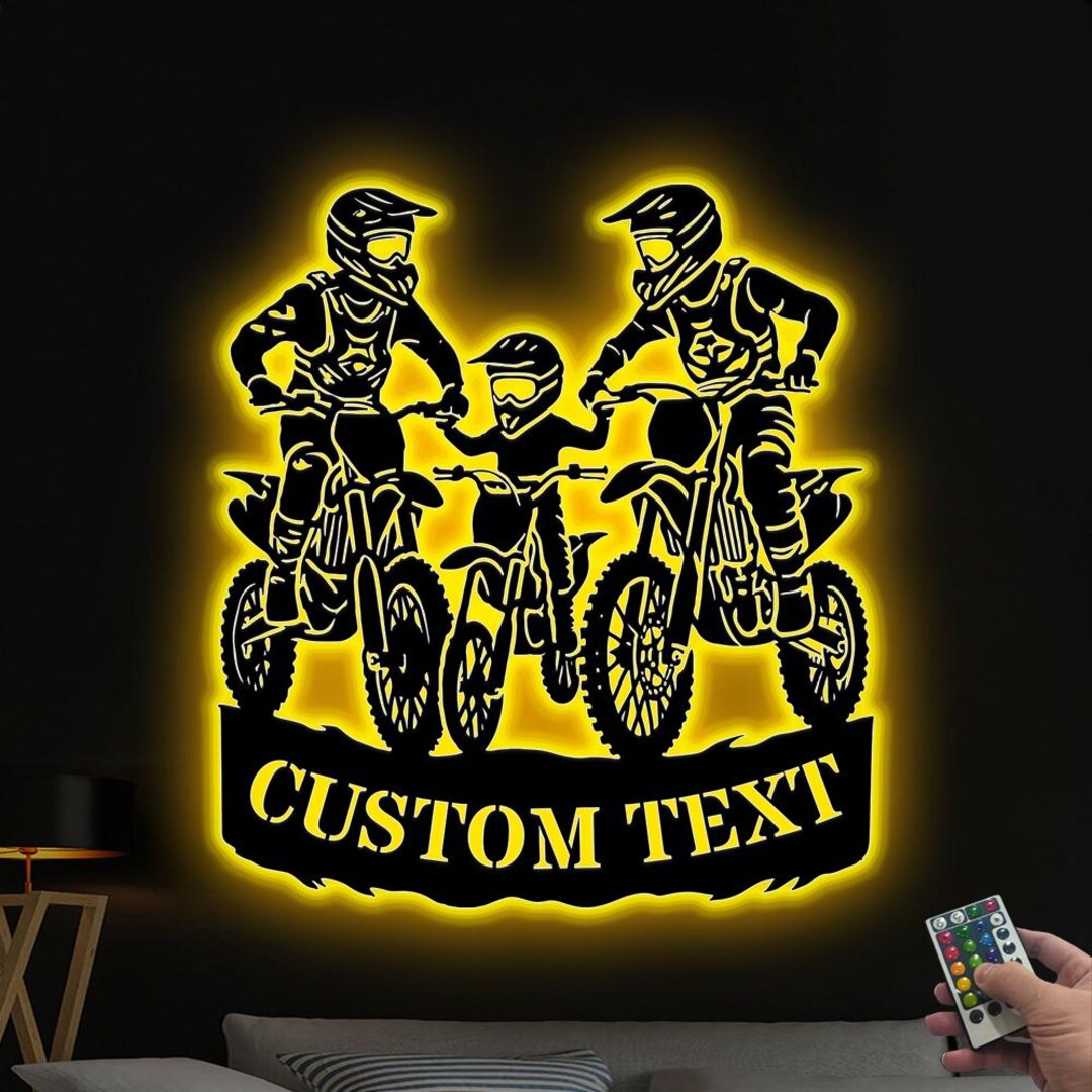 Personalized Family Motocross Metal Wall Art With LED Light,custom ...
