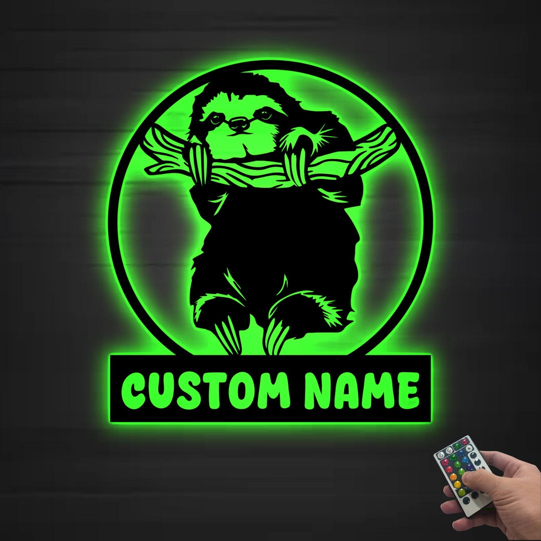 Custom Sloth Metal Wall Art LED Light Personalized Sloth Name Sign Home ...
