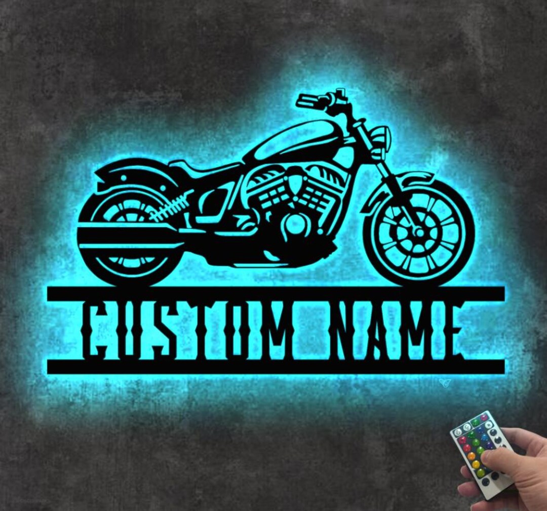Custom Motorcycle Metal Wall Art LED, Personalized Biker Name Sign ...