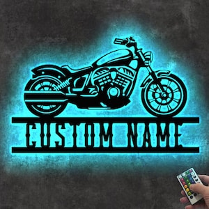 Custom Motorcycle Metal Wall Art LED, Personalized Biker Name Sign ...