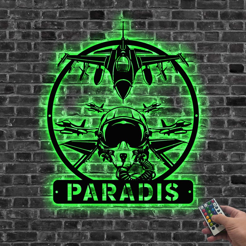 Custom Fighter Jet Pilot Metal Wall Art LED Light Personalized Aircraft ...