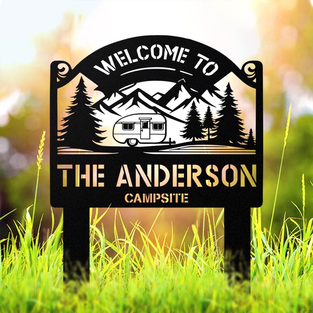 Custom Metal Campfire Sign With Stakes, Personalized Cabin Sign, Camp ...
