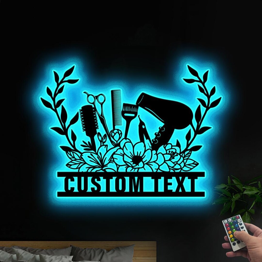 Custom Hair Salon Wall Art With Led Lights, Personalized Hair Salon ...