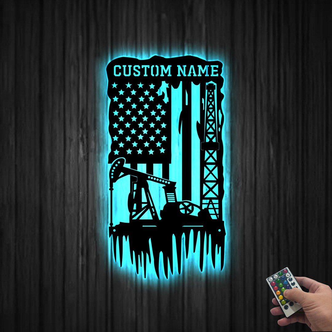 Custom Oil Rig With Flag Metal Sign LED Light, Oil Rig Sign, Oilfield ...