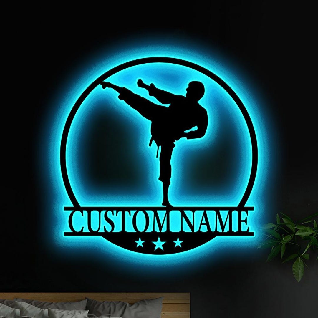 Custom Boy Karate Martial Arts Metal Wall Art LED Light Personalized ...