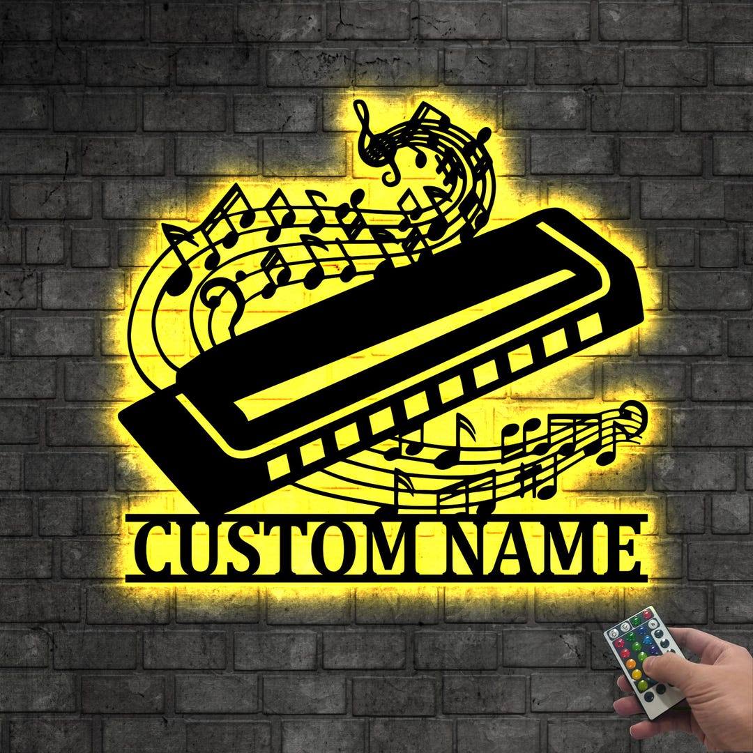 Custom Harmonica Metal Wall Art LED Light Personalized Harmonica Player ...