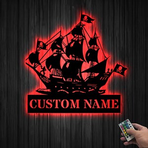 Custom Pirate Ship Metal Wall Art LED Light, Pirate Ship Decor ...
